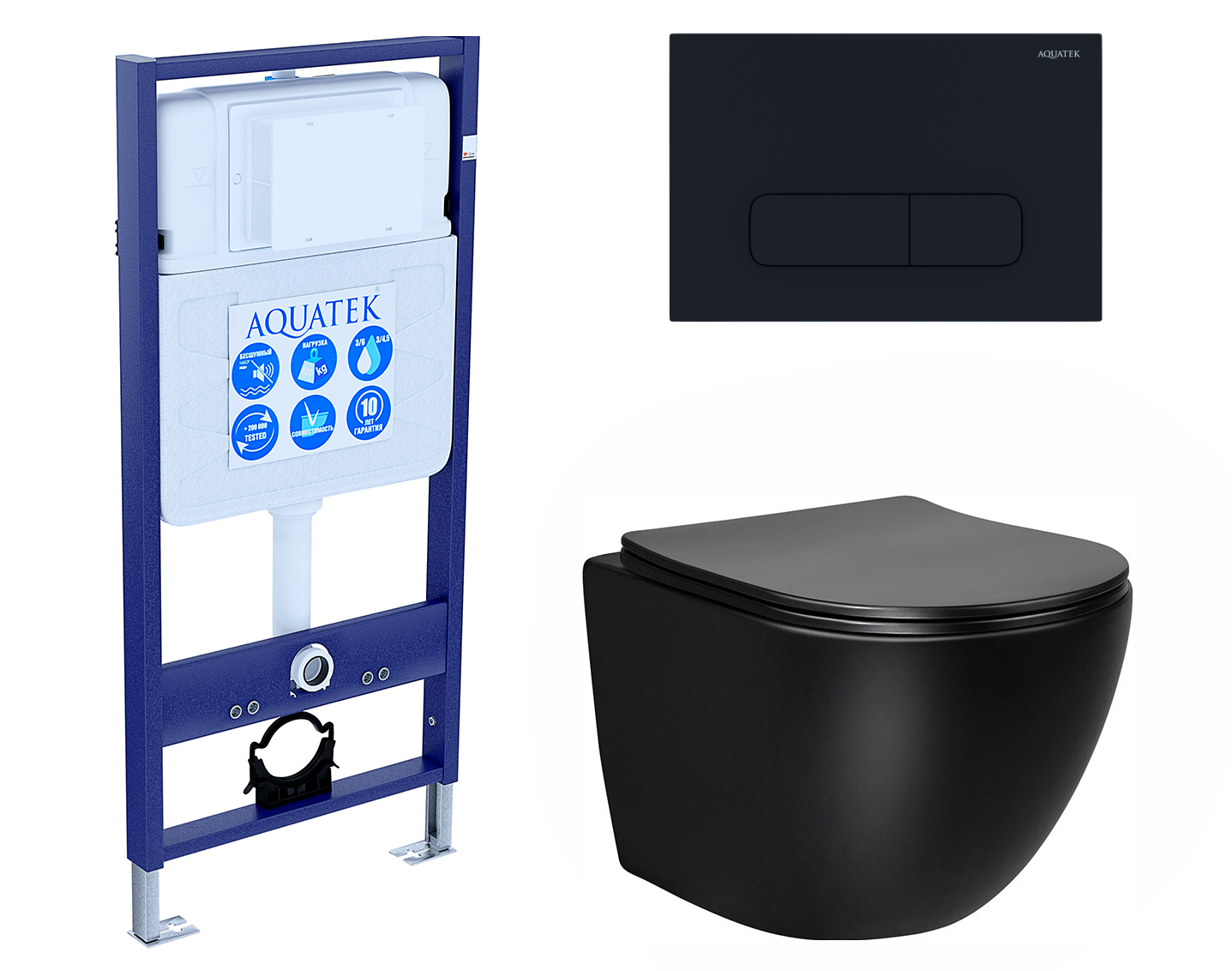 Комплект 3 в 1 инсталляция Акватек Standart 50 + Унитаз Vincea Globo VT1-14SMB черный с кнопкой черной INS-0000012 + VT1-14SMB + KDI-0000017
