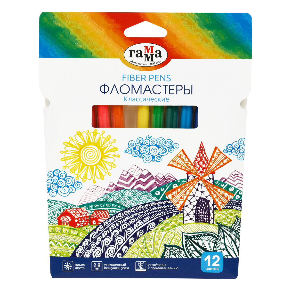 Комплект 24 шт, Фломастеры Гамма "Классические", 12цв, смываемые, картон. упак, европодвес