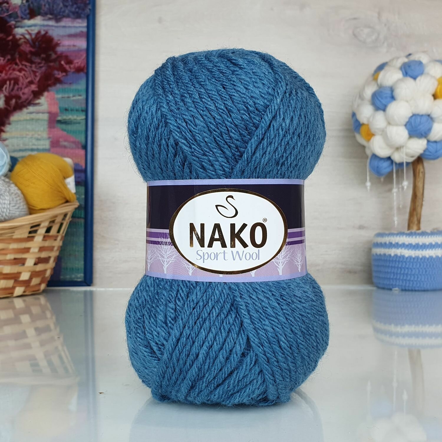 Пряжа Sport wool Nako, джинс - 185, 25% шерсть, 75% премиум акрил, 5 мотков, 100 г, 120 м.