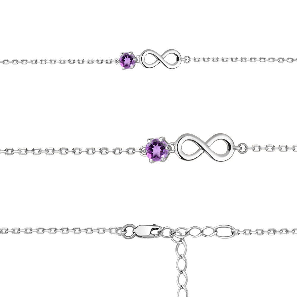 Браслет, серебро, 925 проба, родирование, аметист