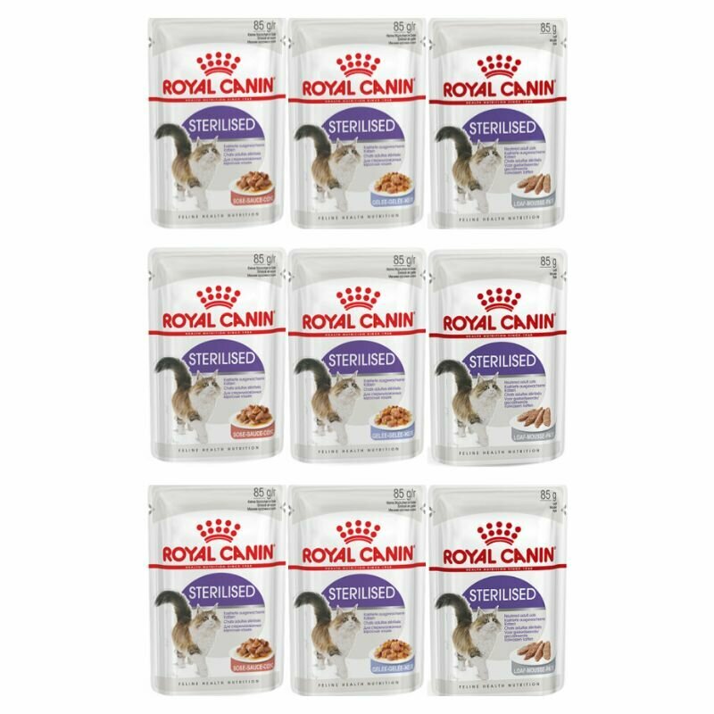Royal Canin sterilised влажный корм, мелкие кусочки в соусе для стерилизованных кошек ,85 г, 9шт
