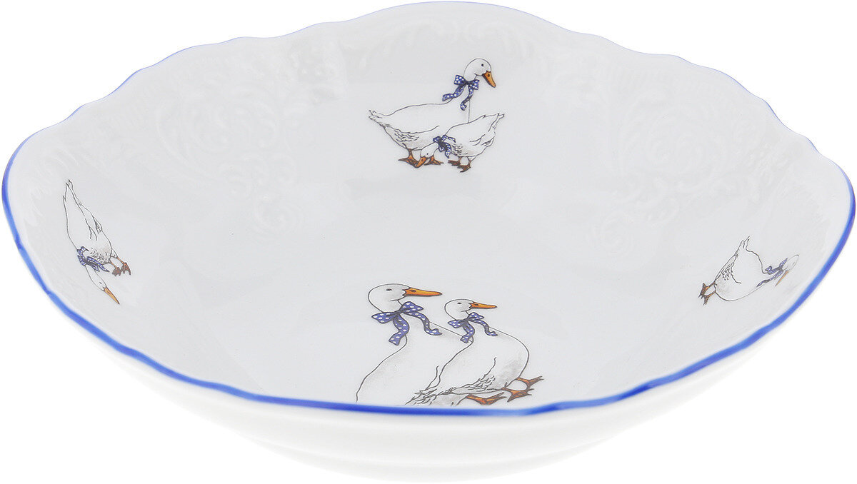 Салатник фарфоровый 16 см Bernadotte Гуси, салатница для сервировки стола, тарелка глубокая, белый фарфор, Чехия