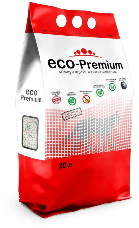 Наполнитель Eco-Premium Blue древесный комкующийся с гранулами синего цвета, 20 л