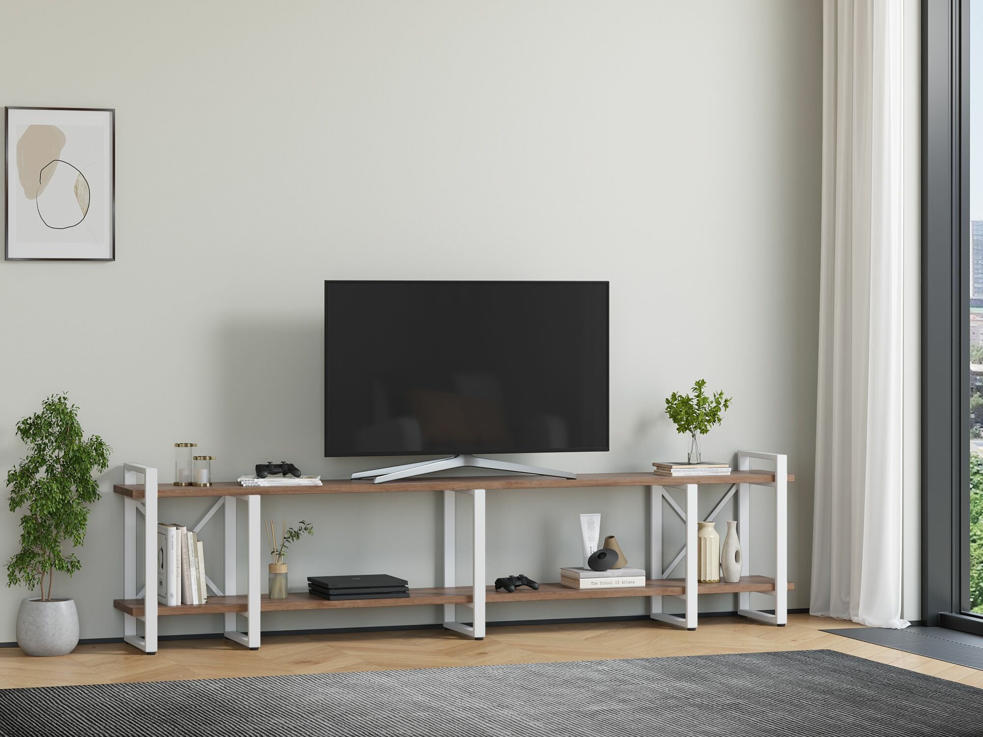 Тумба под ТВ Айсберг Лофт 240 белый/дуб крафт табак