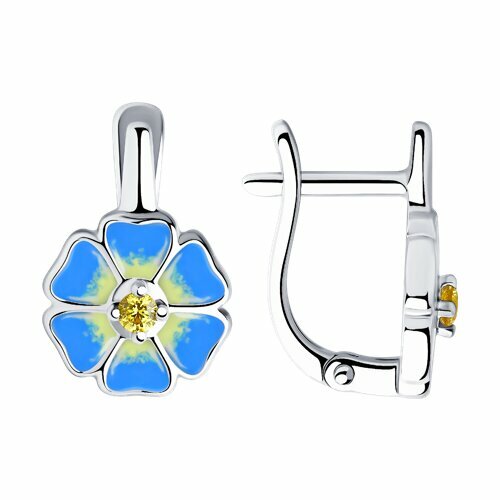 Серьги, серебро, 925 проба, родирование, эмаль, фианит