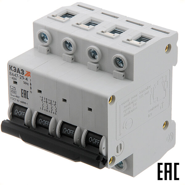 Автоматический выключатель ВА47-29-4C25 25А/4п/ 4,5кА на Din-рейку 318334 КЭАЗ