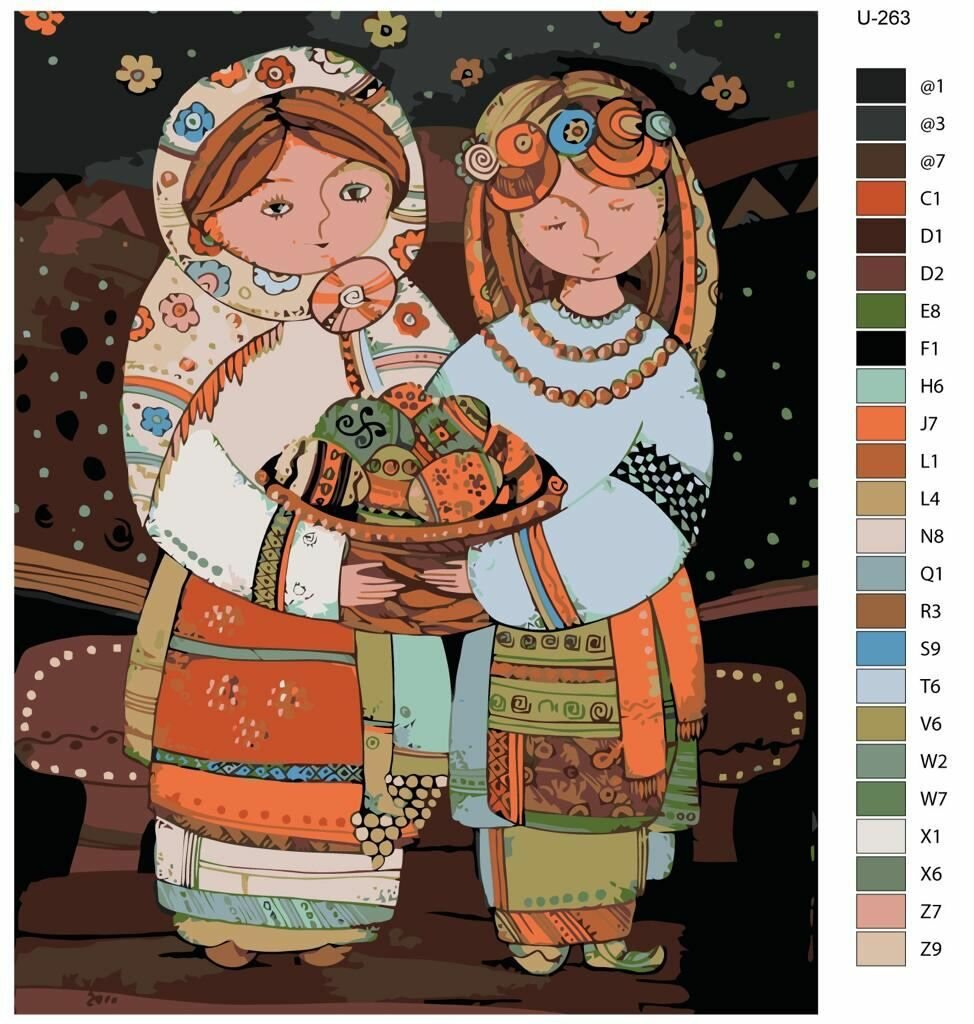 Картина по номерам U-263 "Пасха. Девушки с корзиной пасхальных яиц" 40x50 см