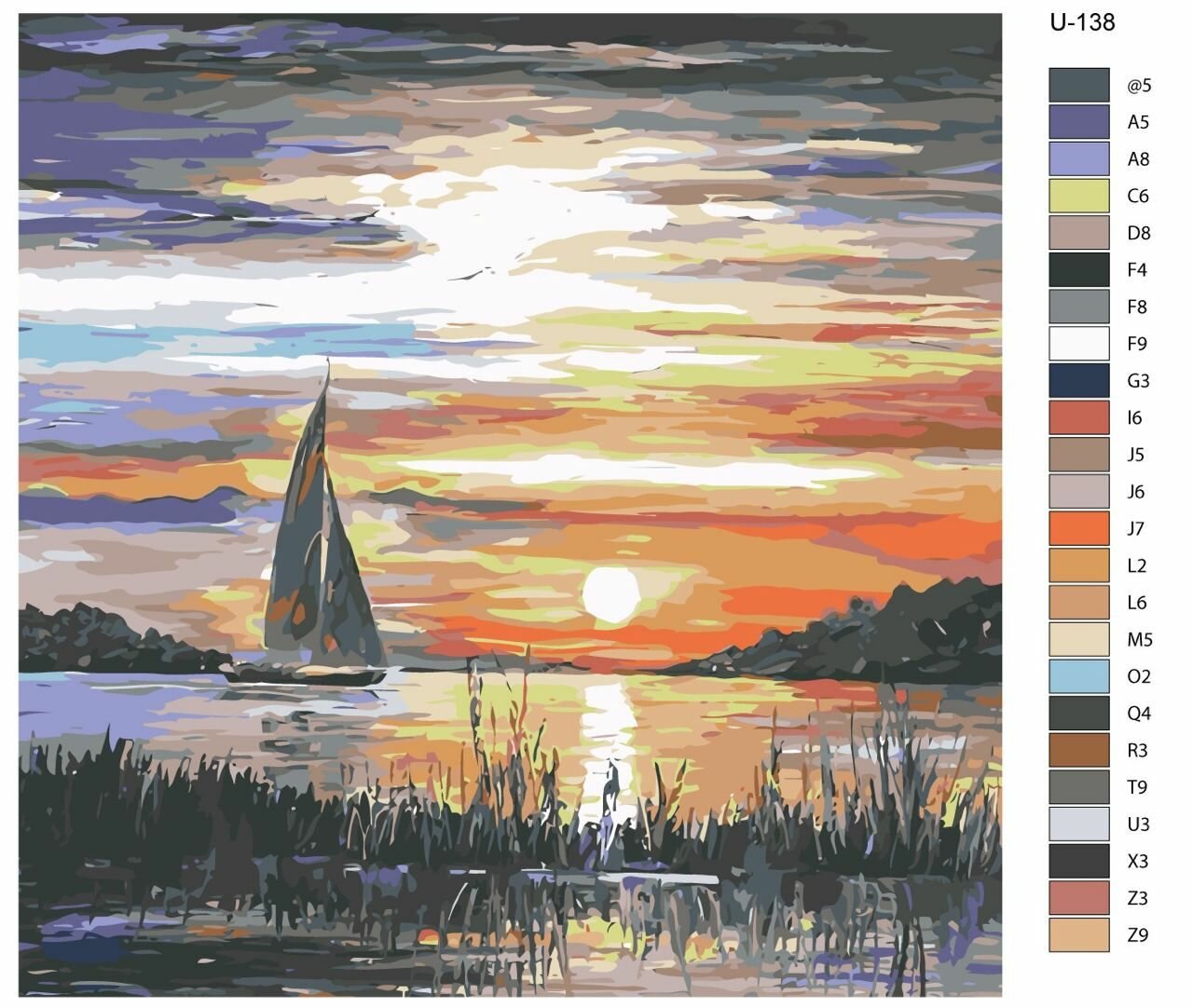 Картина по номерам U-138 "Парус на закате" 40x40 см