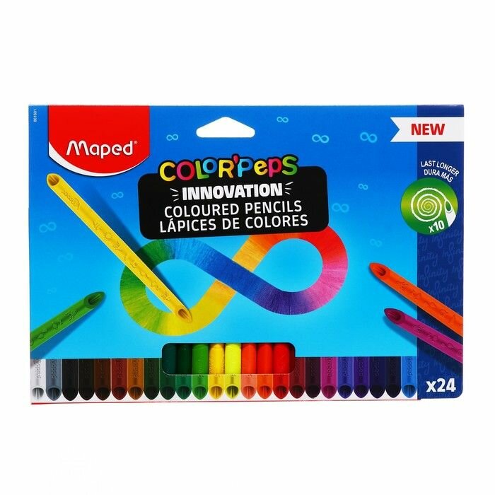 Цветные карандаши Maped "Color'Peps", Вечные, 24 оттенка, трехгранные, на 100% состоят из грифеля (861601)