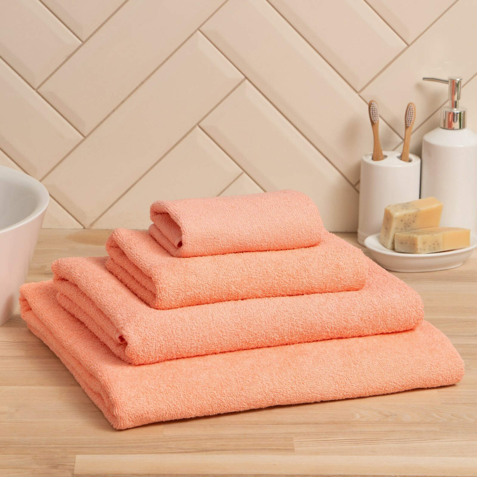 Полотенце махровое Экономь и Я 50*90 см, цв. персиковый, 100% хлопок, 350 гр/м2