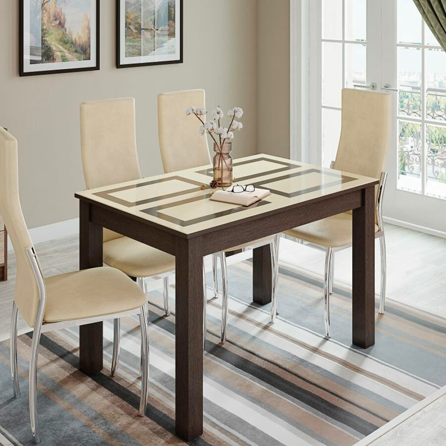 Стол кухонный нераскладной Норман 100,0х60,0х75,0 см, венге/рисунок плитка