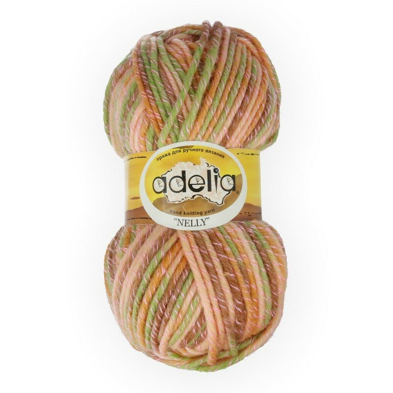 Пряжа ADELIA "NELLY" 70% шерсть, 30% акрил 100 г 100 м №06 св. персиковый-св. зеленый-коричневый