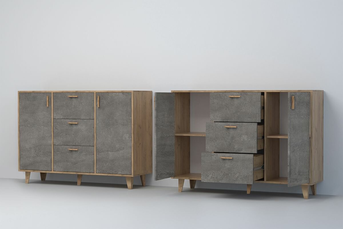 Комод "ЭГО" К-2 (НГ) Дуб Крафт Золотой/Камень Темный, с ящиками, Материал фасада ЛДСП