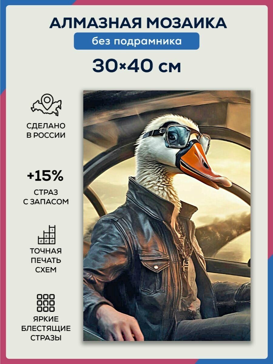 Алмазная мозаика 30x40 Гусь пилот без подрамника