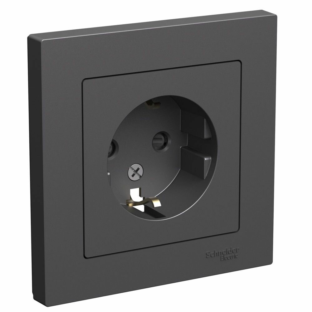 Розетка 16А с заземлением со шторками в сборе (Базальт), Systeme Electric AtlasDesign