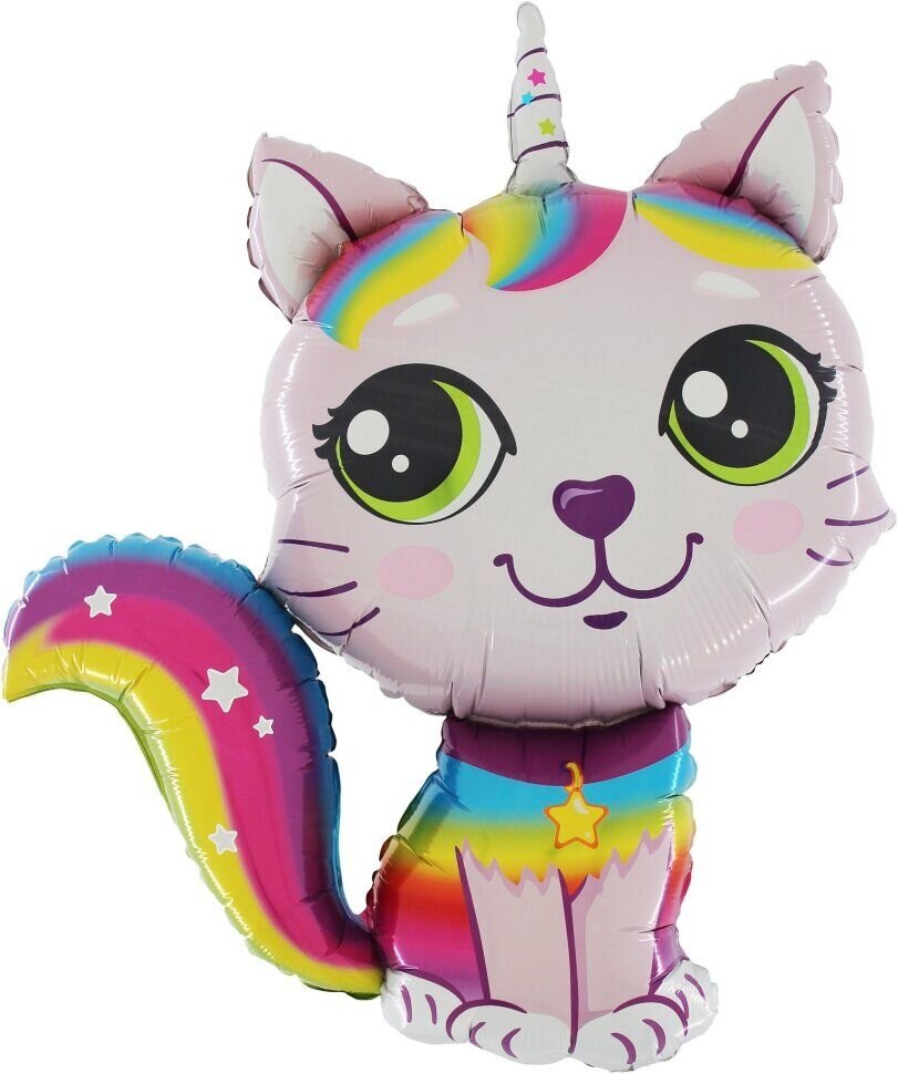 Шар (38'/97 см) Фигура, Котенок Единорог, Розовый, 1 шт.