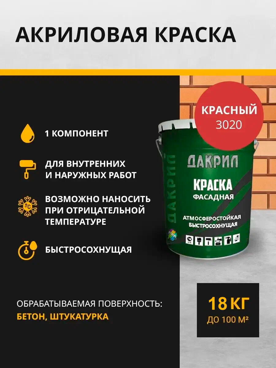 Дакрил Краска фасадная 18 кг, красная
