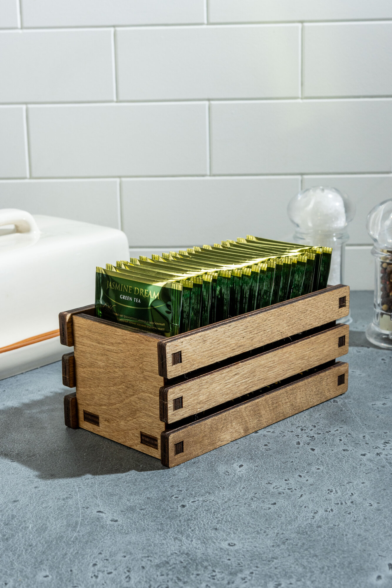 Подставка для чайных пакетиков H&T WOOD, дерево, водоотталкивающий лак, коричневая