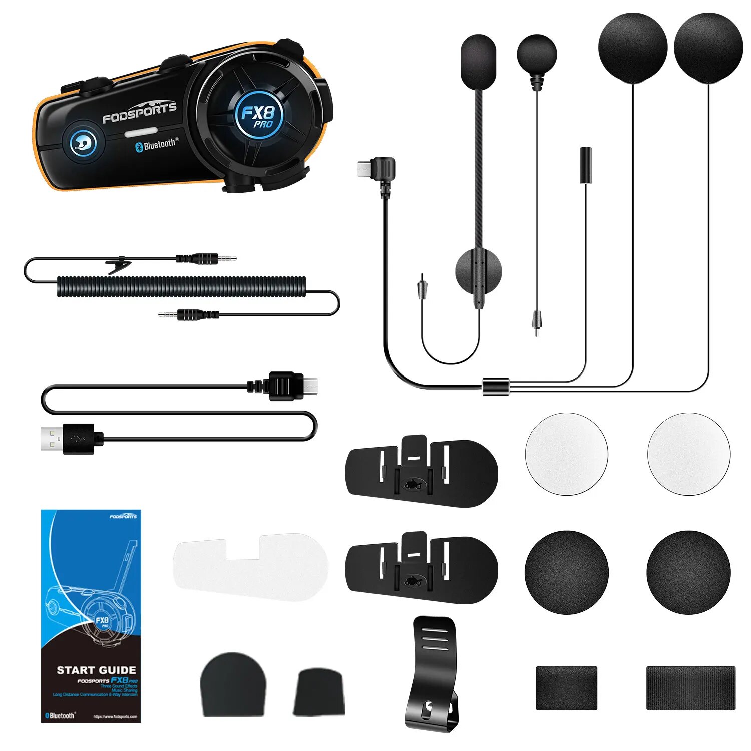 Fodsports FX8 Pro мотоциклетный домофон, двойная Bluetooth-гарнитура для шлема для 8 гонщиков, 1000 м, домофон, сообщение музыки, микширование звука FM