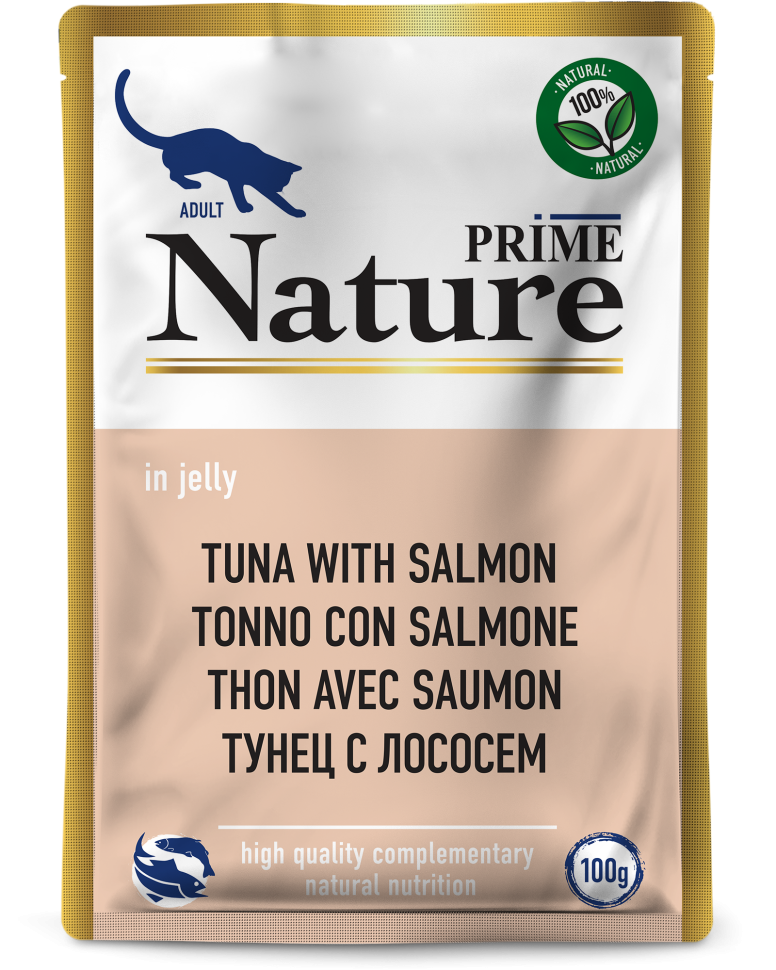 Prime (Прайм) Nature Пауч для взрослых кошек с тунцом и лососем в желе 100 г 5 шт