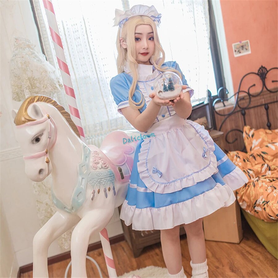 Черный розовый комплект горничной Daliclown для взрослых XXXL, Light Blue Maid