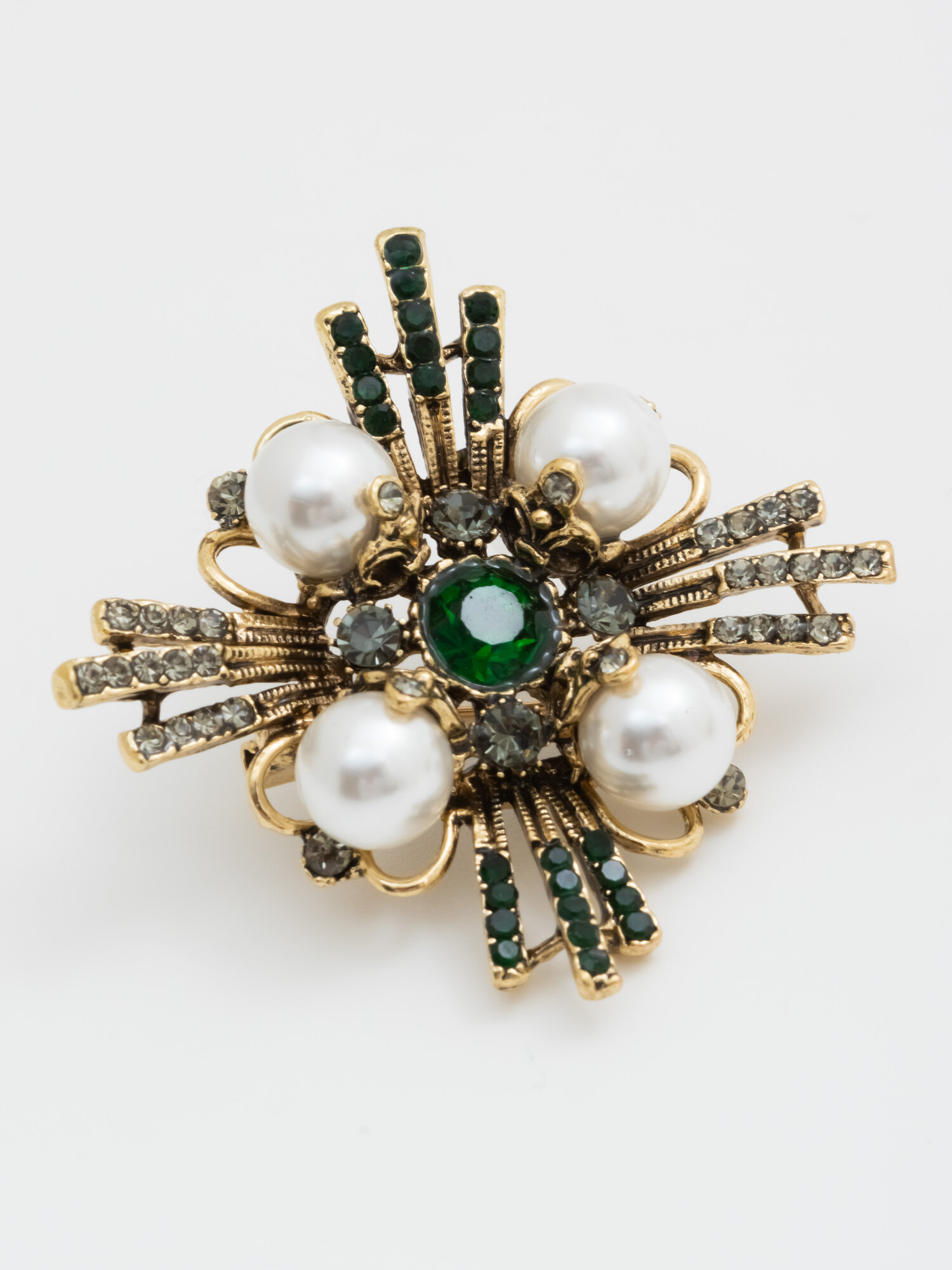 Брошь, жемчуг имитация, кристалл