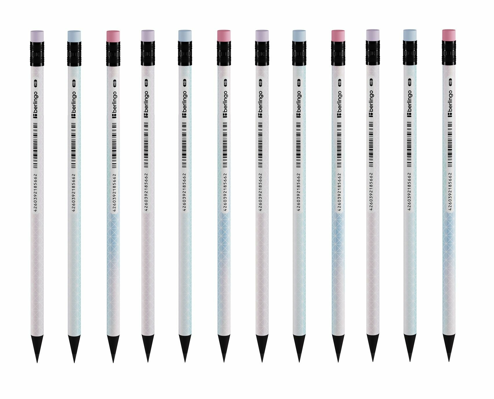 Набор из 12 шт. - Карандаш ч/г Berlingo "Shade" HB, черное дерево, круглый, заточен, с ластиком, ассорти