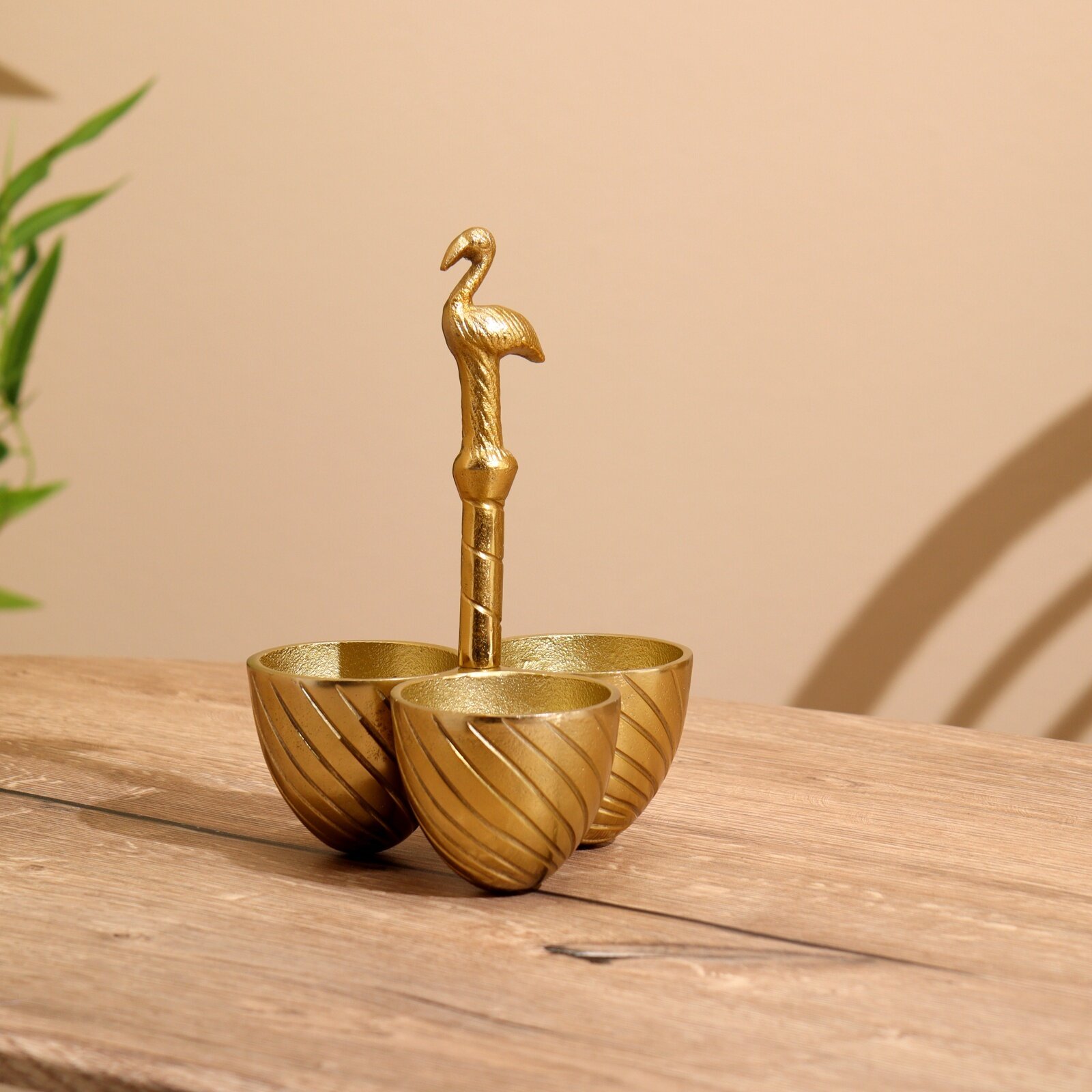 Менажница «Фламинго», золотистая, алюминий, 14 см x14 см x21 см