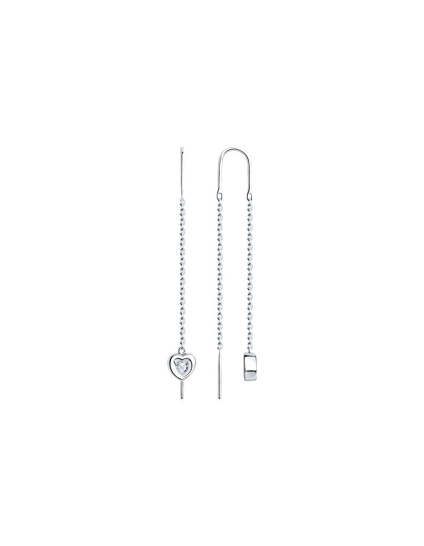 Серьги цепочки, серебро, 925 проба, родирование, фианит