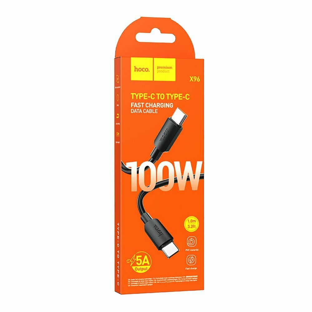 Кабель Hoco X96, для быстрой зарядки, Type-C, цвет черный, 1 м