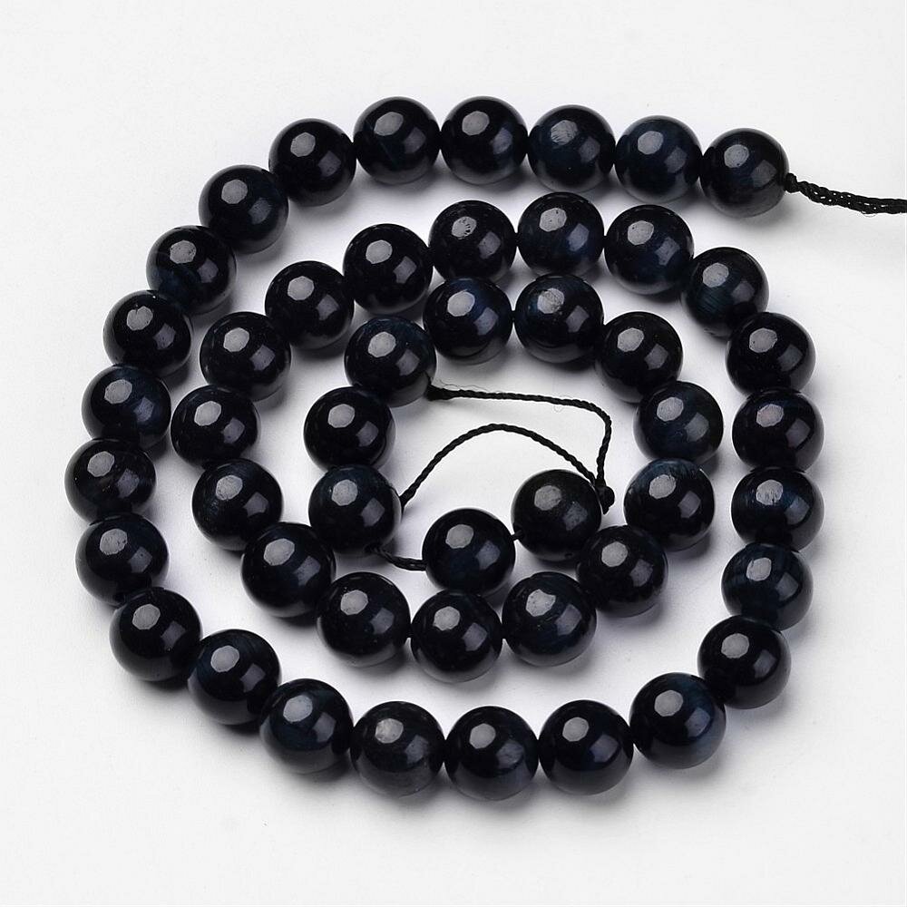 Бусины каменные, соколиный глаз, качество А, 8мм, 16 шт, низка