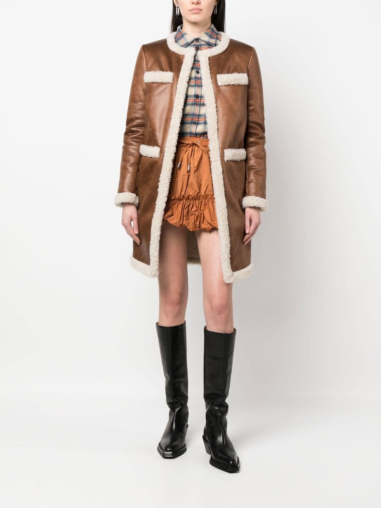 Пальто DSQUARED2 Faux-shearling collarless coat, размер 42, brown — фото 1
