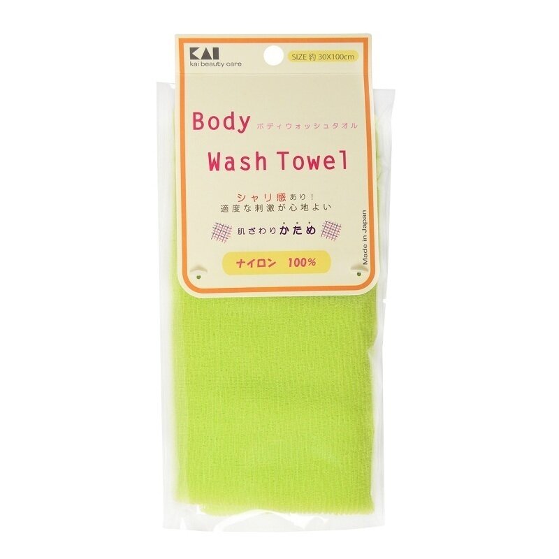 KA Японская нейлоновая мочалка для тела средней жесткости, салатовая Body Wash Towel I 30х100 см