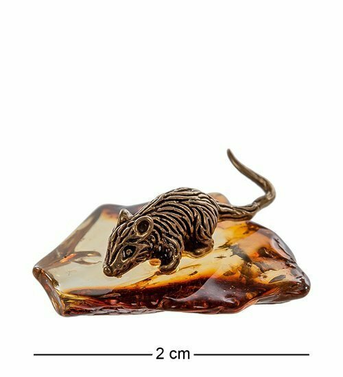 Фигурка Мышь-кошельковая на подставке (латунь, янтарь) AM- 475 113-701674