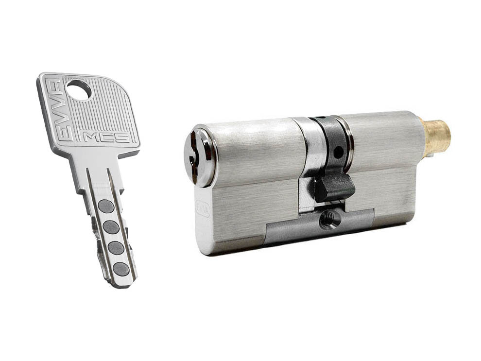 Цилиндр EVVA MCS ключ-вертушка 77мм (размер 41х36В мм) - Никель (5 металлических ключей)