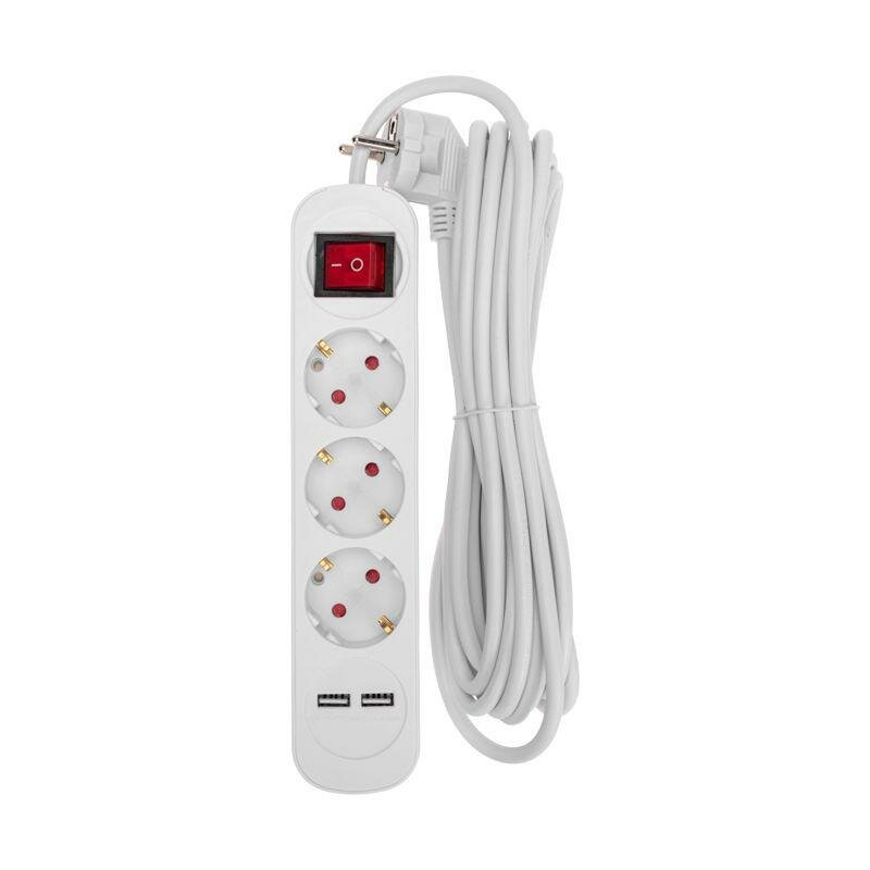 Удлинитель 3х5м с заземл. STANDARD 2хUSB 3х1кв. мм с выкл. бел. Rexant 13-4017