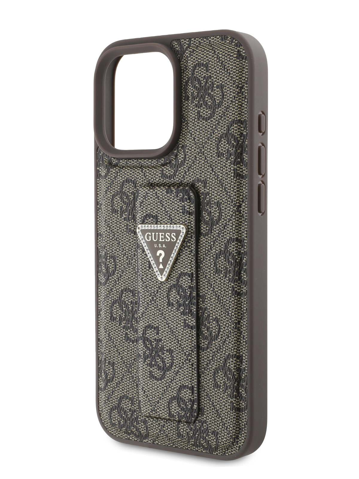Guess для iPhone 16 Pro Max чехол GripStand PU 4G with Triangle Diamond metal logo Hard Brown