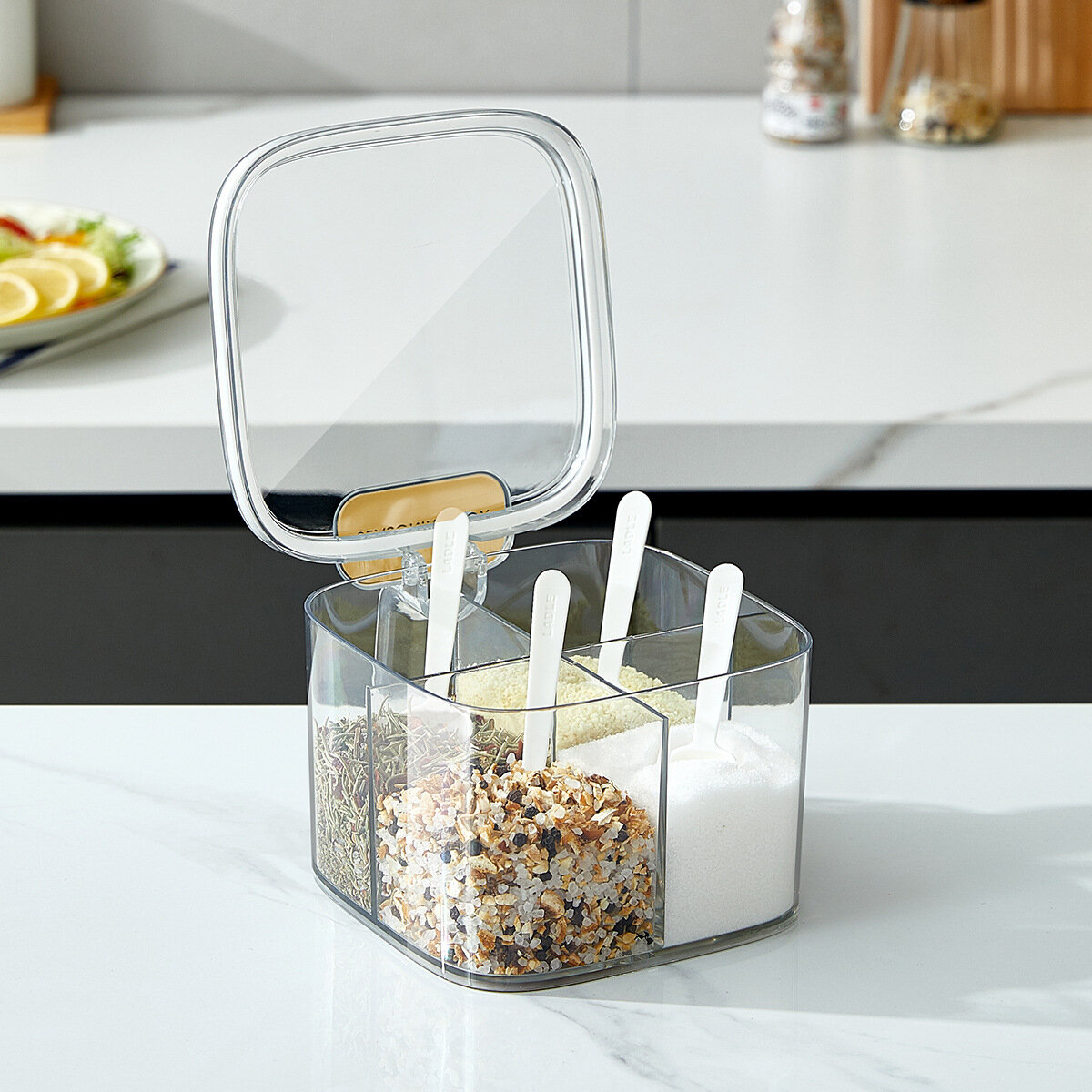 Белая банка для приправ с четырьмя сетками, многофункциональная коробка для приправ, комбинация приправ