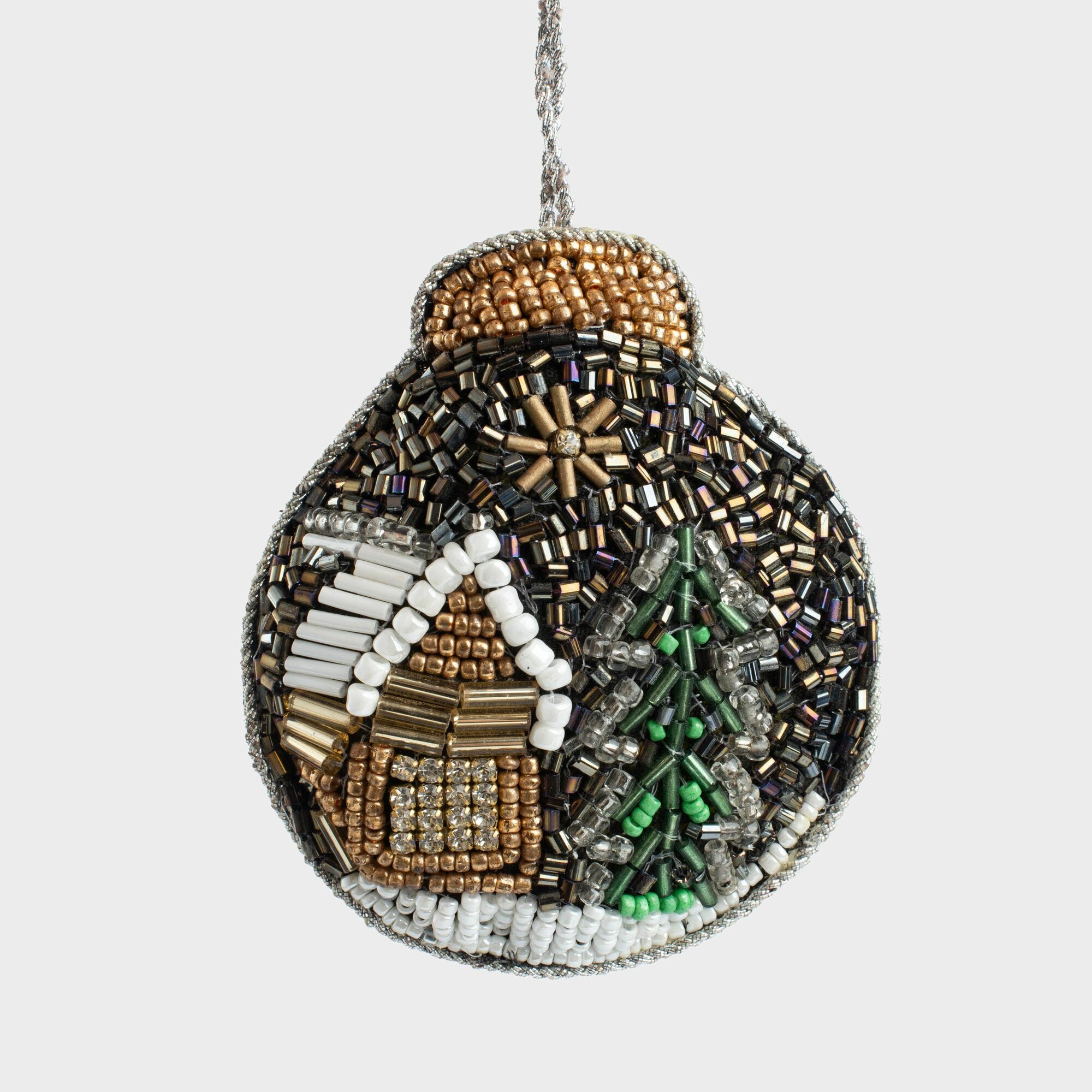 Игрушка елочная, 10 см, бисер/полифилл, Домик в снегу, Beads figure, Kuchenland