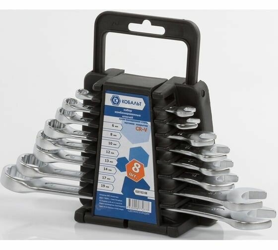 Набор ключей комбинированных кобальт 6,8,10,12-14,17,19 мм (8 шт) держатель