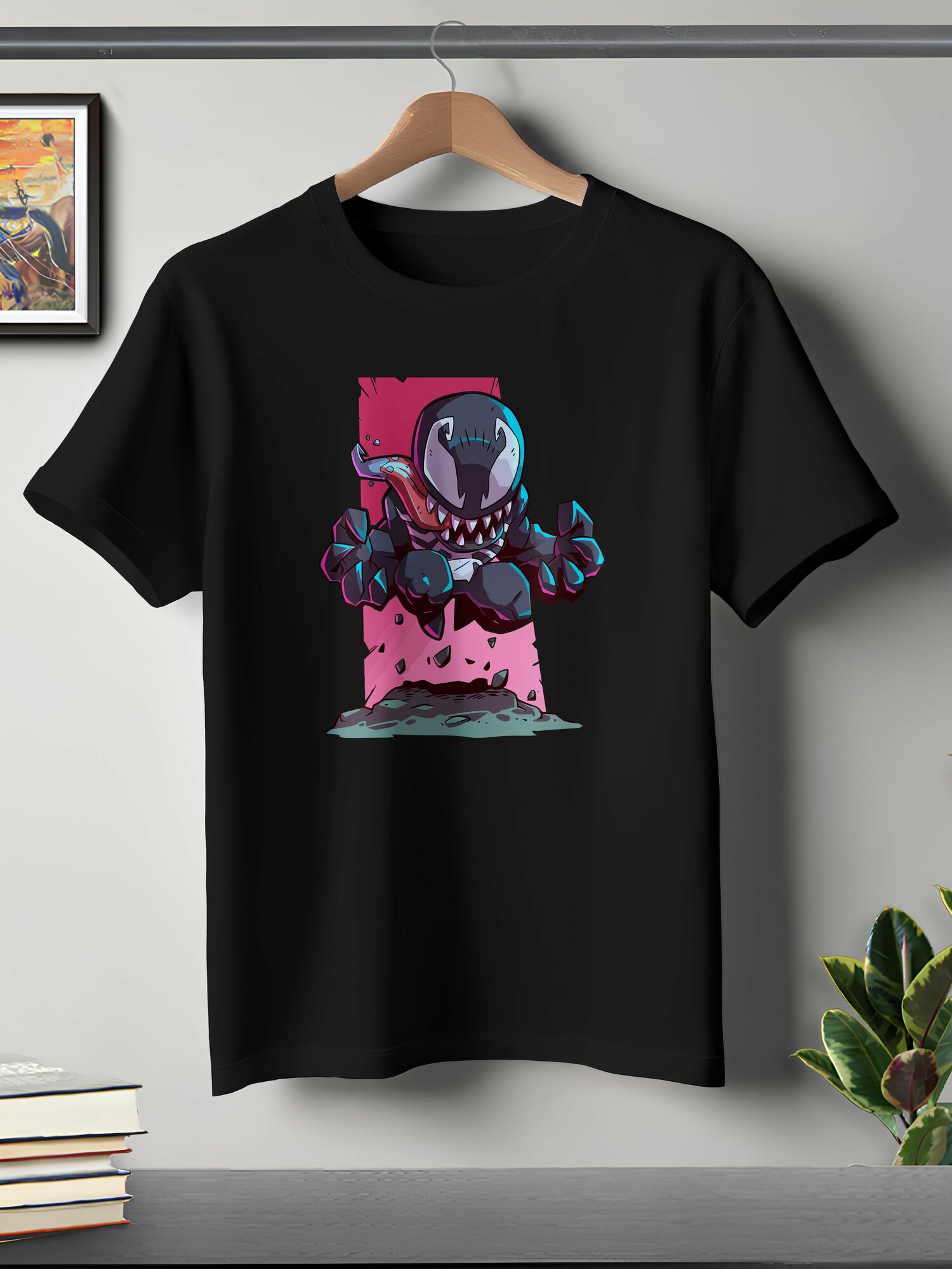 Футболка  Детская ONEQ 128 (8-9) размер с принтом Веном, черная