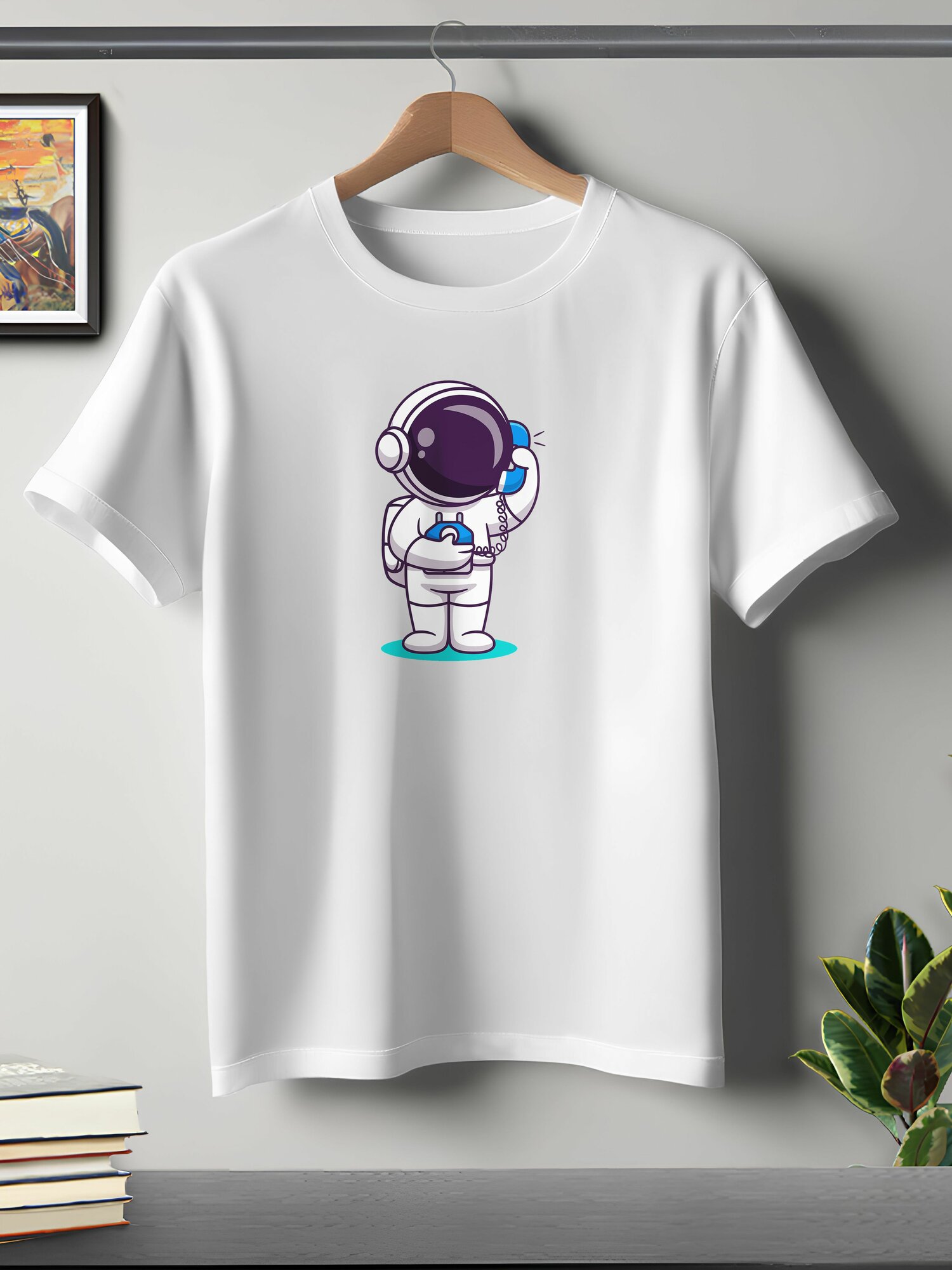 Футболка ONEQ унисекс 68-70 (6XL) размер с принтом Космонавт, белая