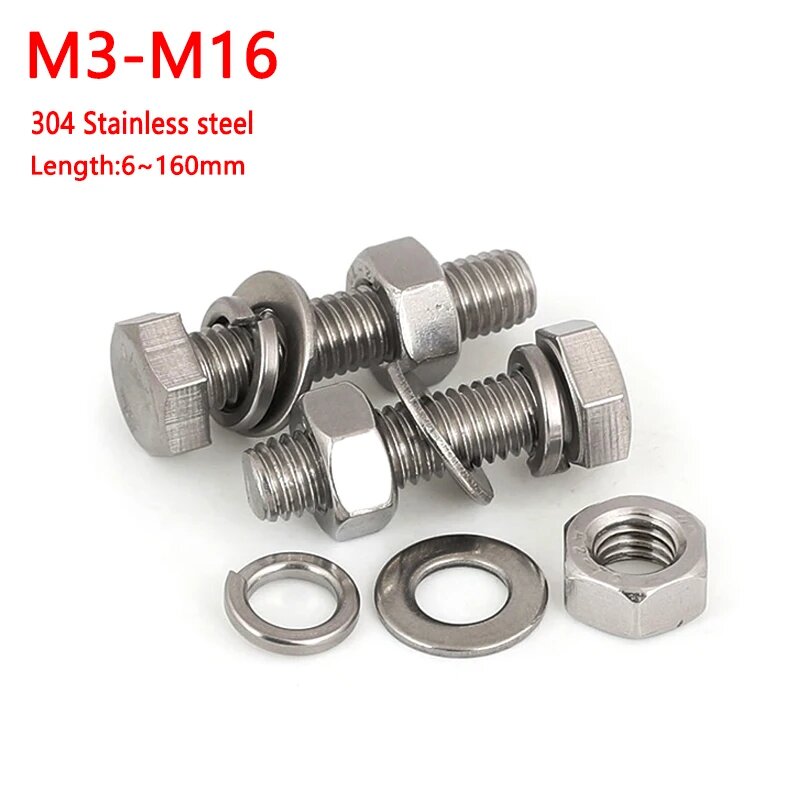 Набор шестигранных болтов из нержавеющей стали M3-M16 M4-10Pcs, 50mm