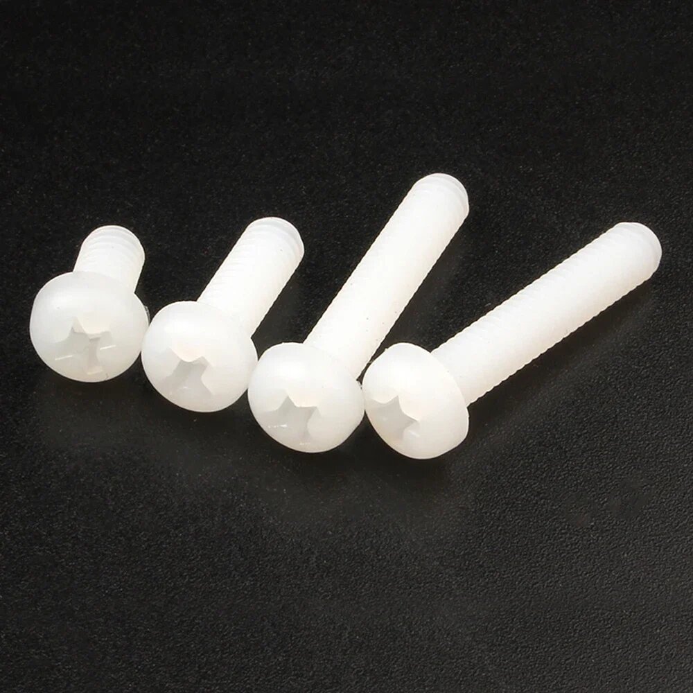 Нейлоновые болты M2-M8 с крестообразным шлицем 4-60 мм черные/белые M2 (100pcs), White, 12mm