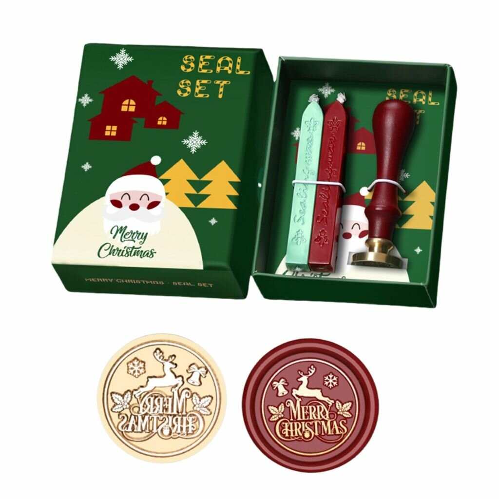 Рождественский набор восковых штампов с восковыми палочками, головкой и деревянной ручкой - SD08