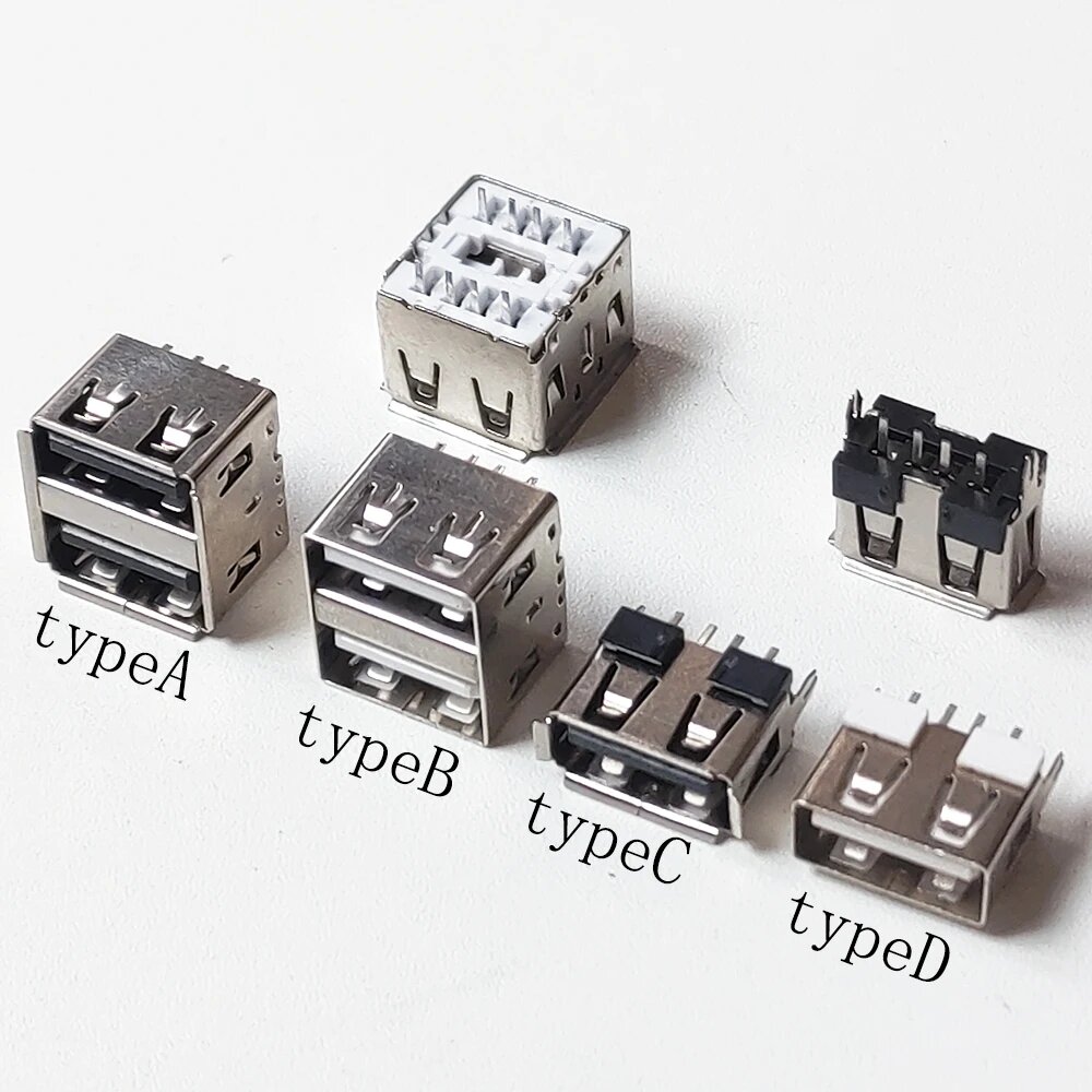 Разъемы USB 2.0 Dual 8PIN DIP 180 градусов 5 шт. Type B Flat Black