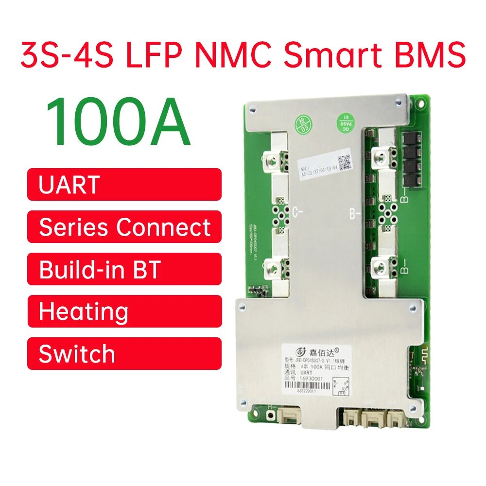 JBD BMS плата защиты аккумулятора 4S LFP Serializable, 100A Heating
