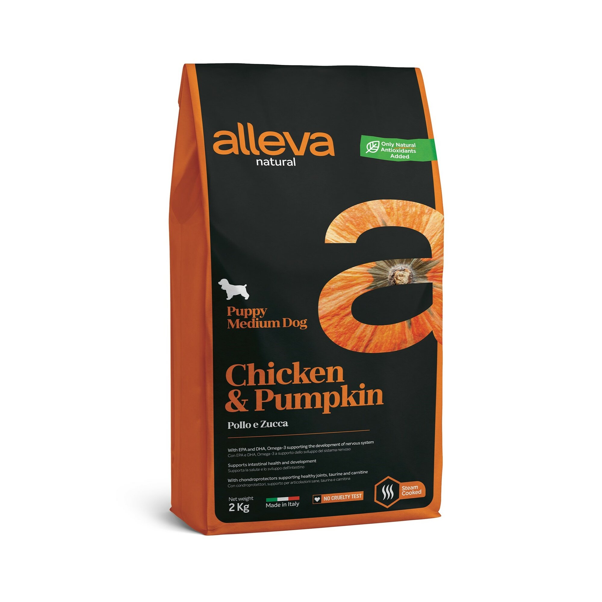 ALLEVA NATURAL Сухой корм для щенков с курицей и тыквой. Медиум 2кг