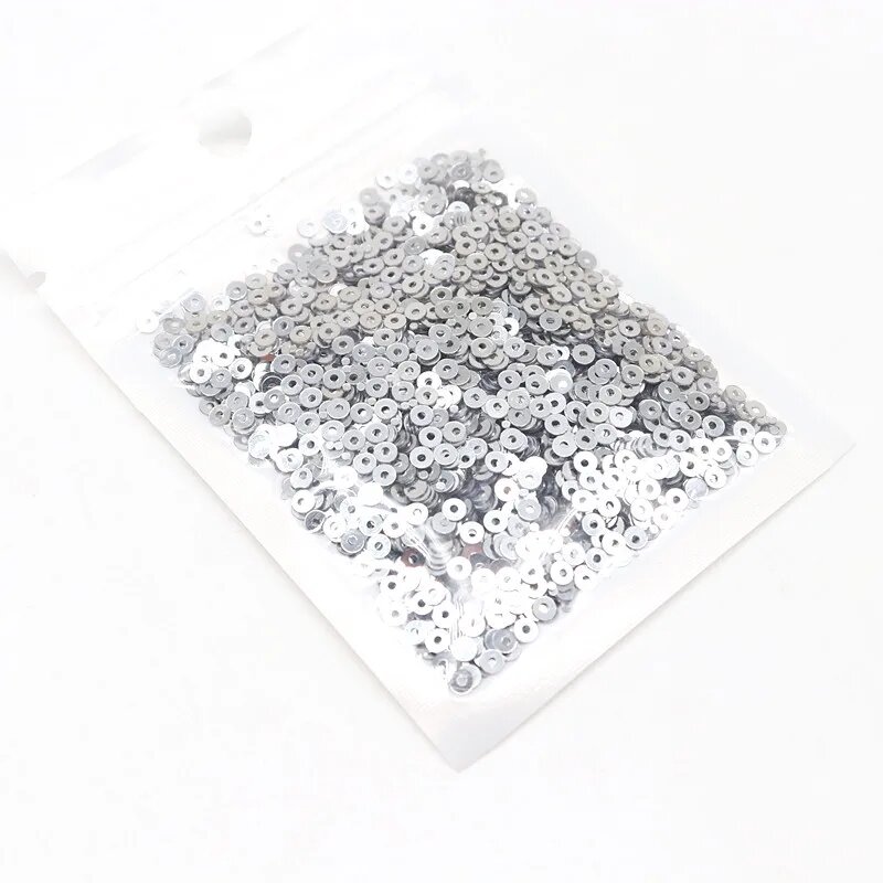 Плоские круглые ПВХ пайетки 3-6 мм Серебряный, 3mm 10g 3000pcs, Silver 10g
