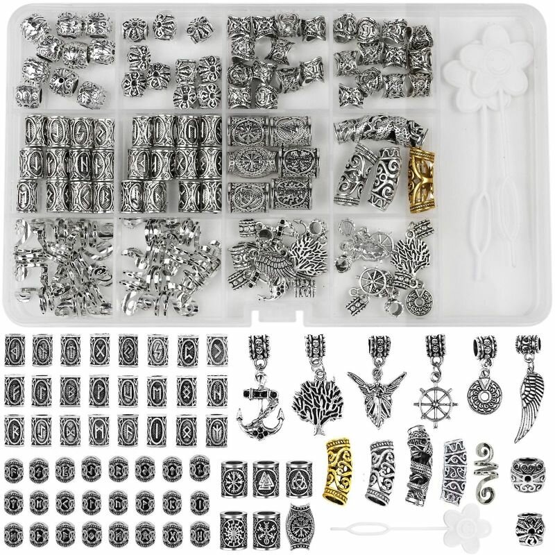 1 коробка бусин для бороды с рунами викингов